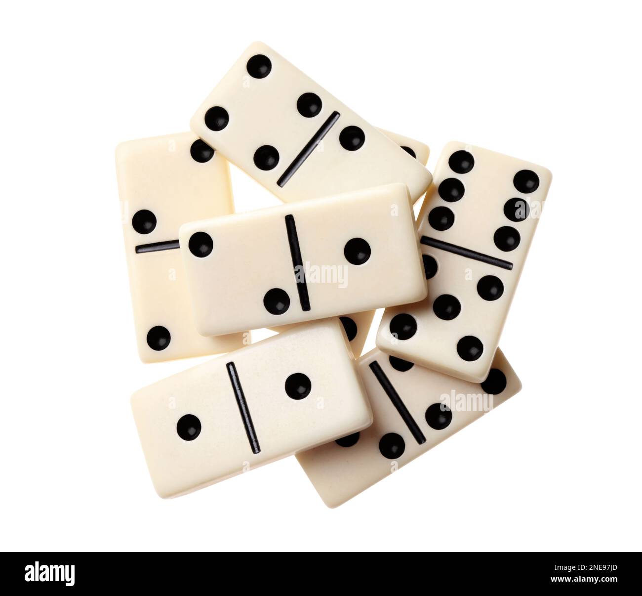 Pile of classic domino tiles on white background, top view Stock Photo ...