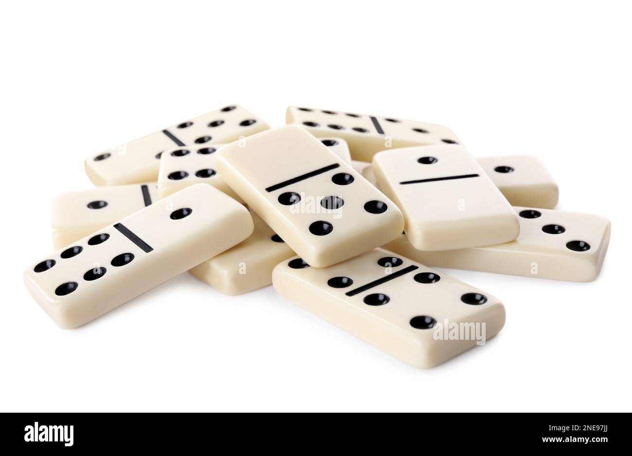 Pile of classic domino tiles on white background Stock Photo - Alamy