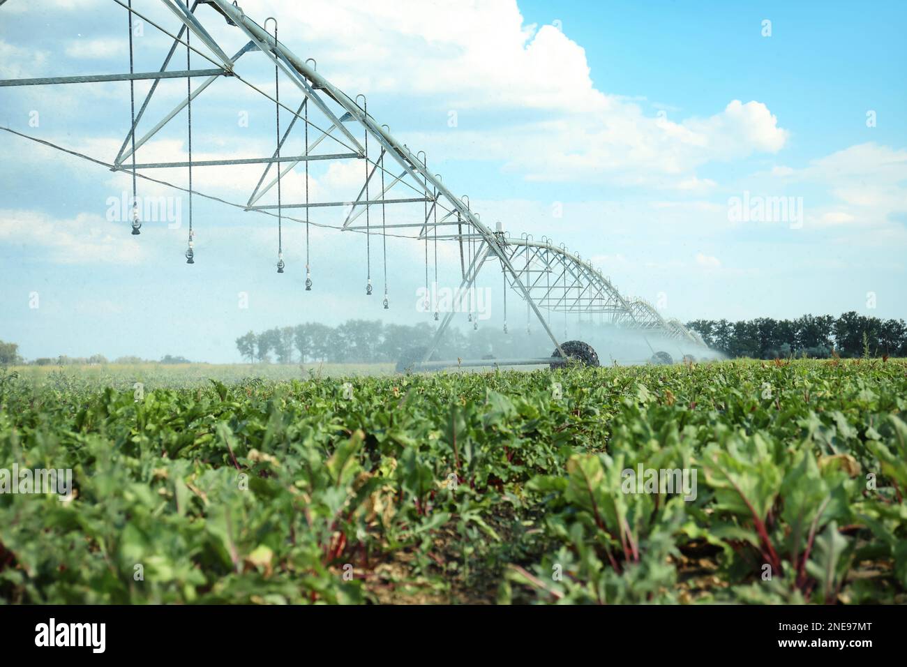 Center pivot irrigation system watering agricultural field Stock Photo ...