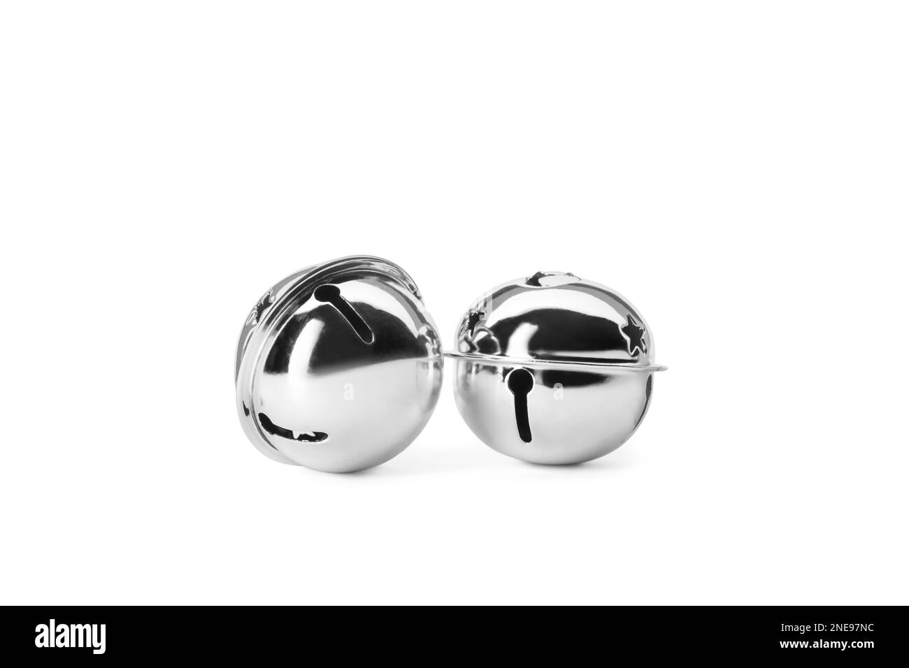 Shiny silver sleigh bells on white background Stock Photo - Alamy