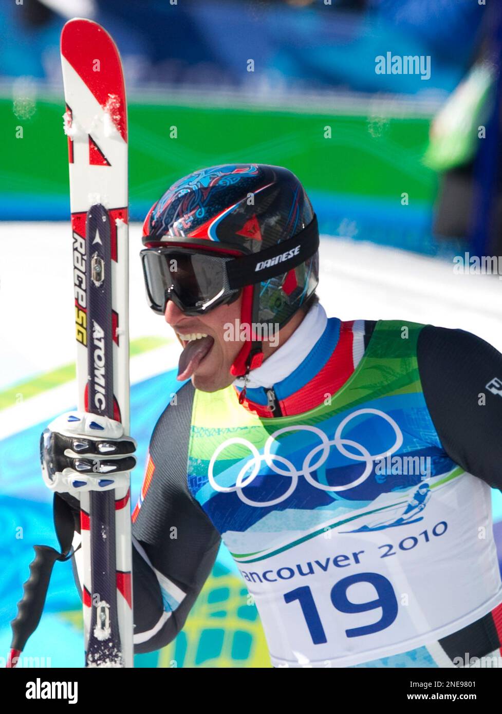 Aksel Lund Svindal of Norway reacts to his time during the men's Super ...