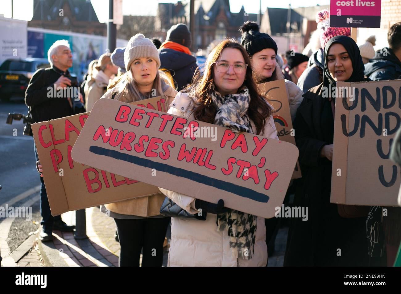 Nurses striking on the picket line outside Leeds General Infirmary ...