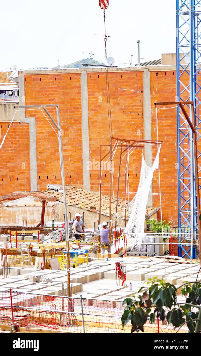 Construction works of a block of flats in Barcelona, Catalunya, Spain ...