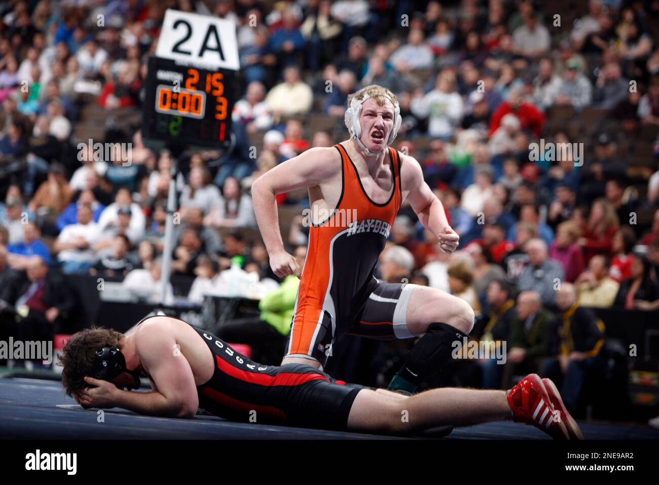 Hayden's Treyben Letlow, back, reacts after defeating Burlington's Mike ...