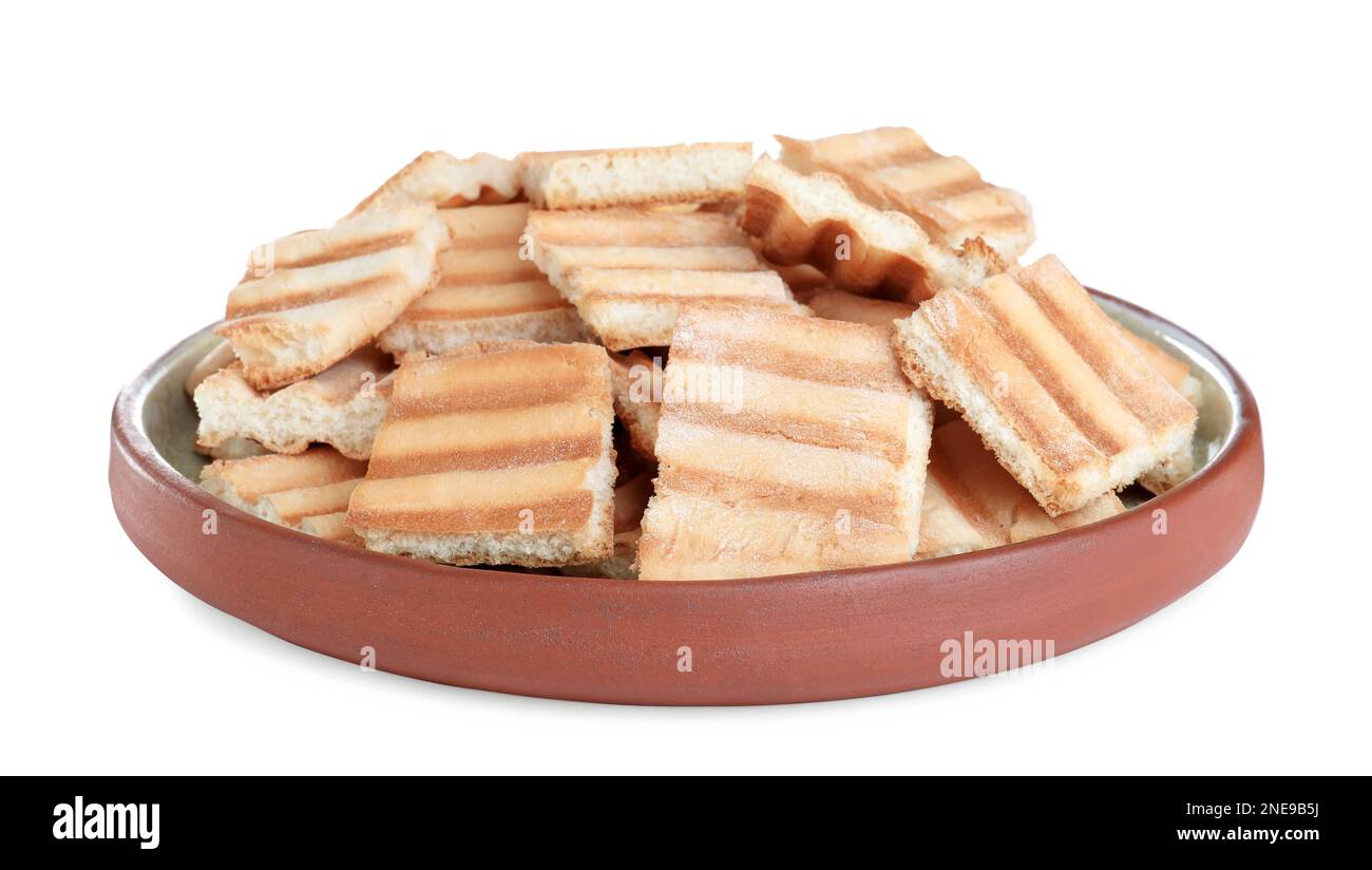 Delicious crispy pita chips on white background Stock Photo - Alamy