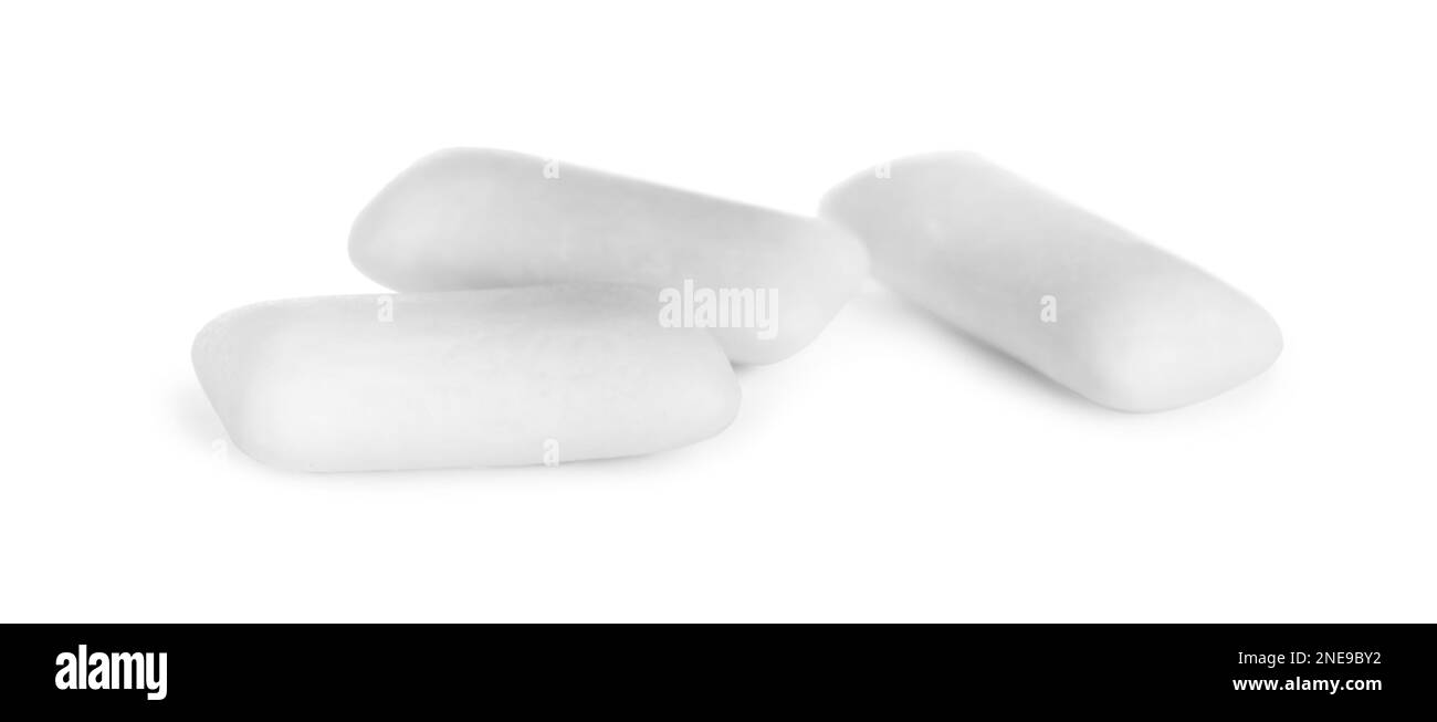 Three chewing gum pieces on white background Stock Photo - Alamy