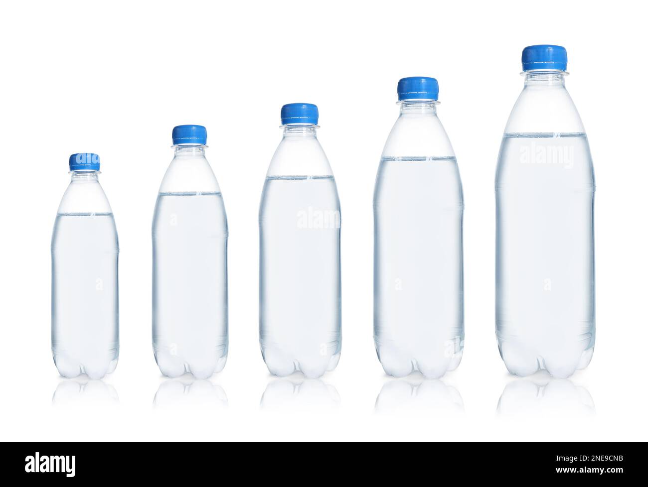 Set with different bottles of pure water on white background Stock ...