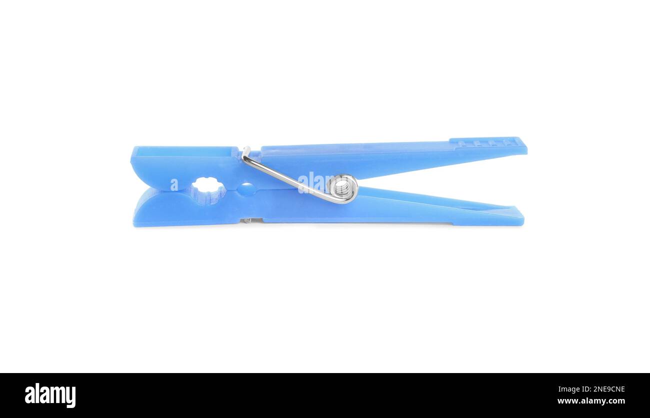 Bright light blue plastic clothespin isolated on white Stock Photo - Alamy