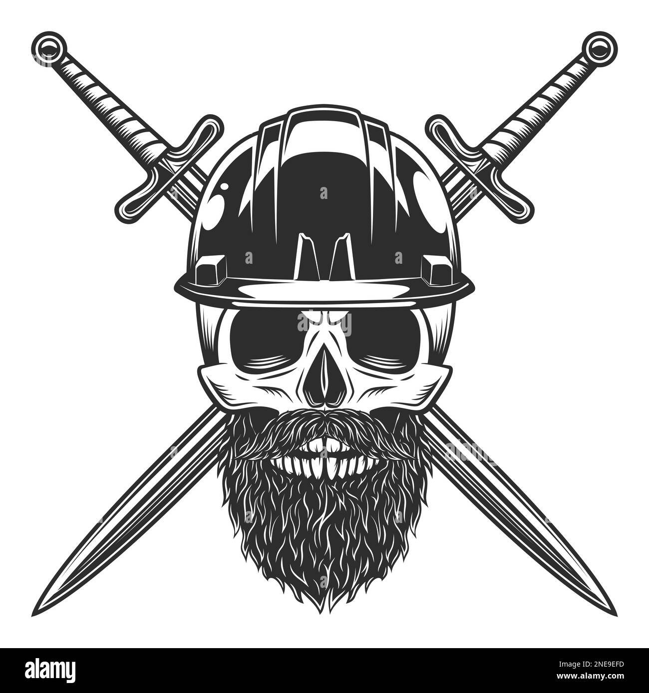 Skull with mustache and beard in construction helmet hard hat and ...