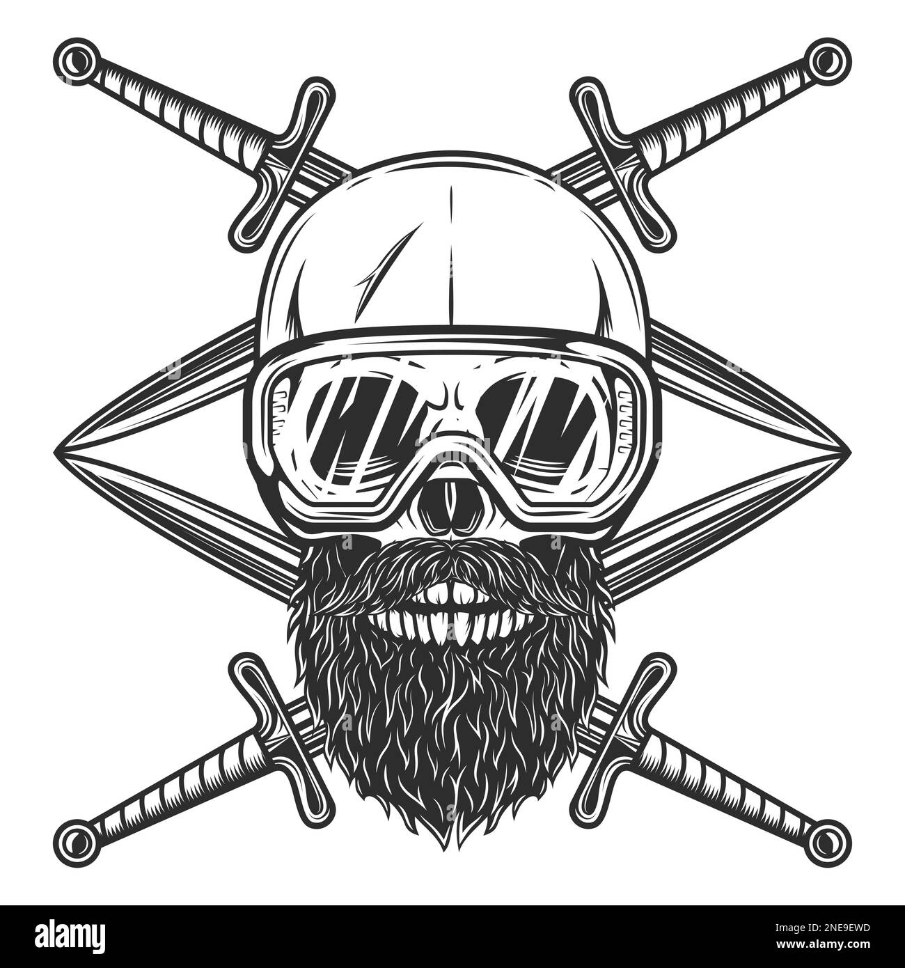 Skull with mustache and beard in construction safety glasses and ...