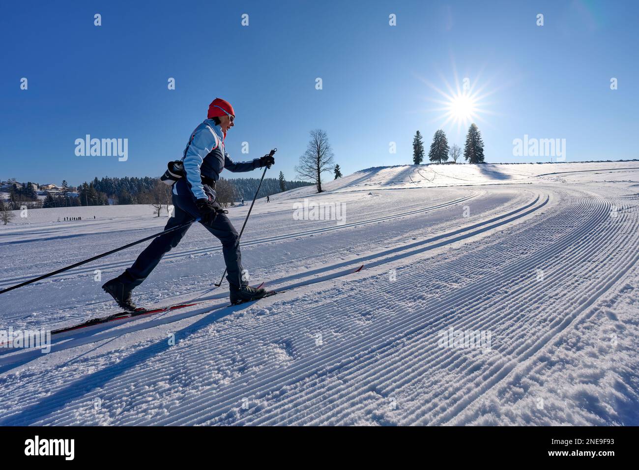 nice, active woman cross country skiing in the Bregenz Forest Mountains ...