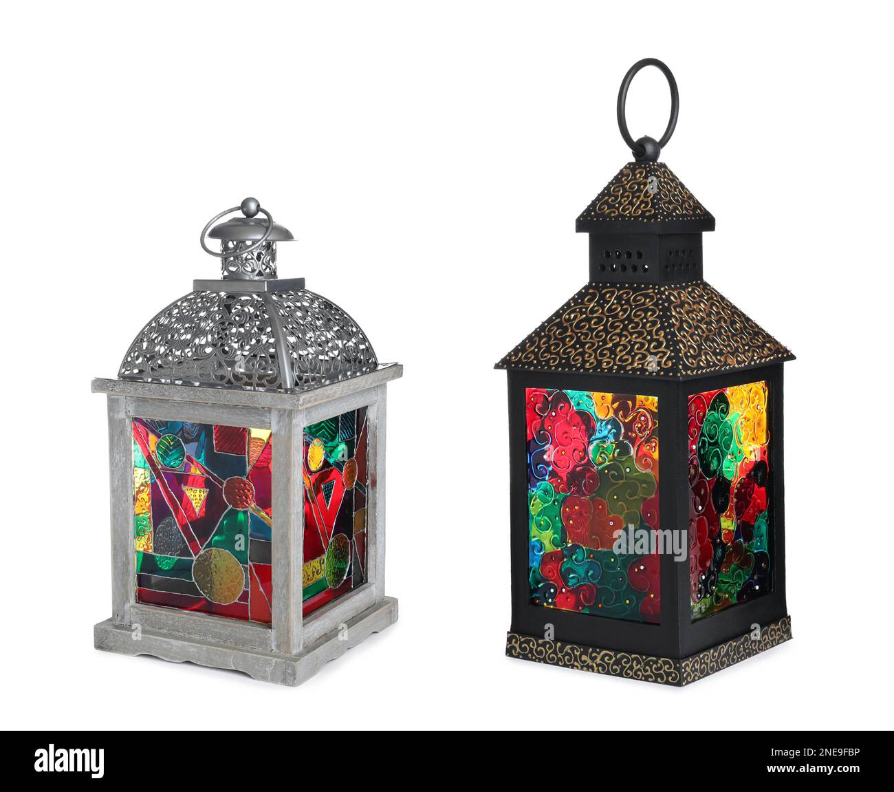 Different traditional Arabic lanterns on white background Stock Photo ...