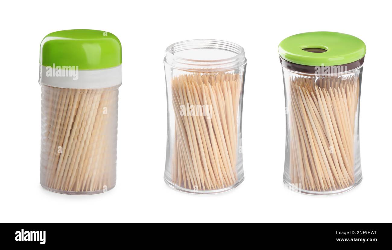 Set with wooden toothpicks on white background. Banner design Stock ...