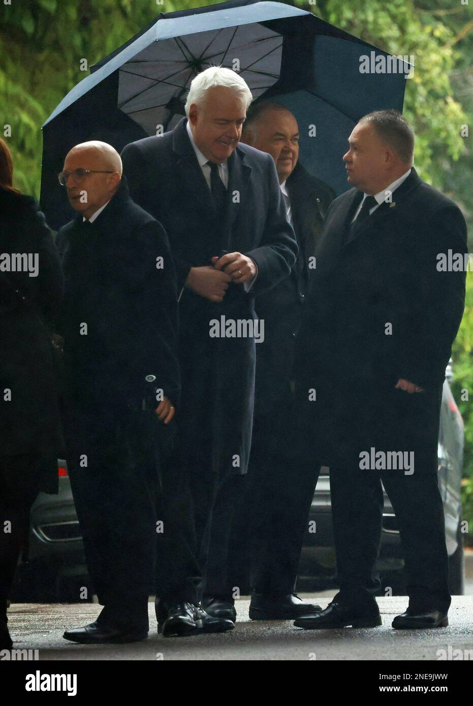 Former First Minister Carwyn Jones (second left) attending the funeral ...