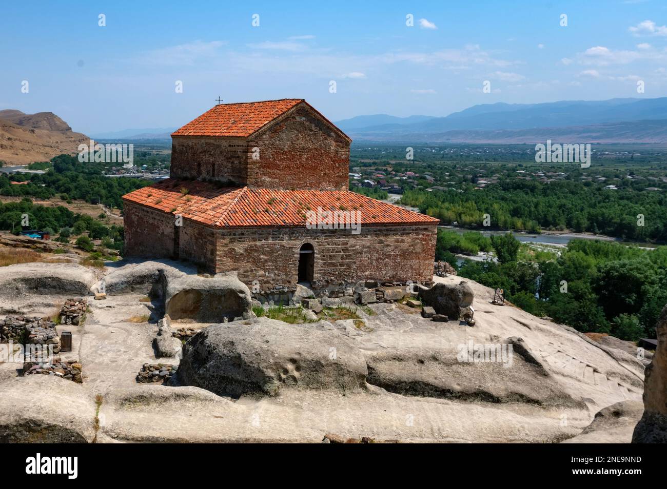 View of The Uplistsikhe 9th 10th century three-nave basilica and vale ...