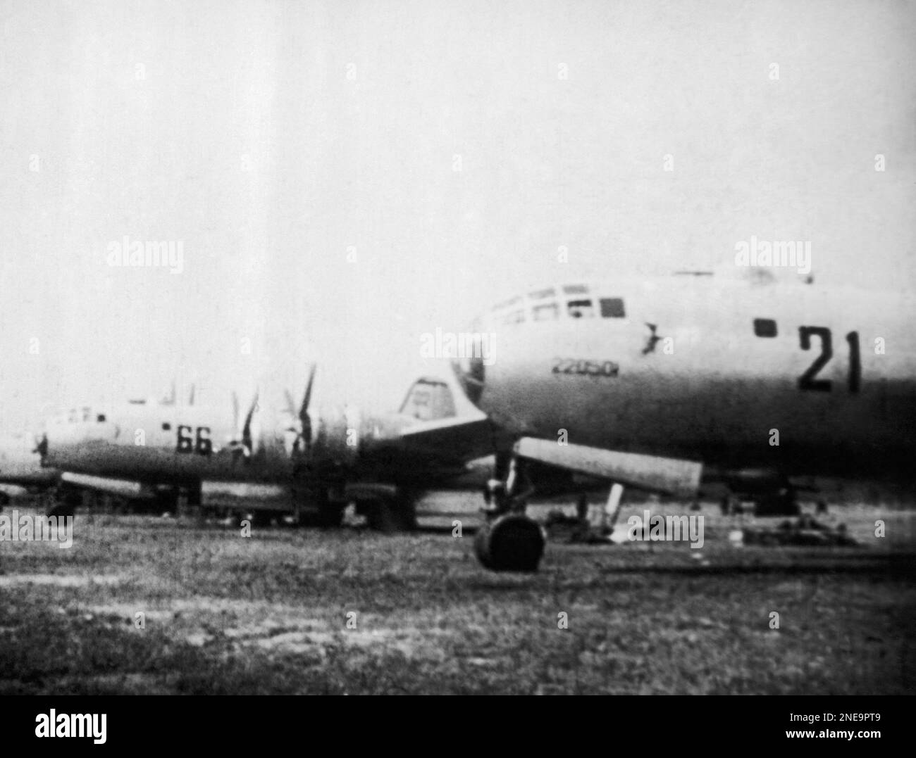 A newsreel depicting a line of soviet air force?s TU-4s. It is a copy ...