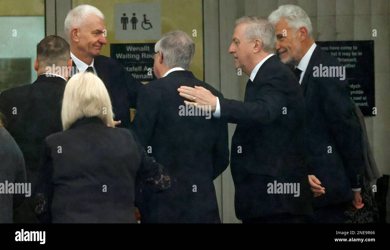 Wale's First minister Mark Drakeford (centre) arriving for the funeral ...