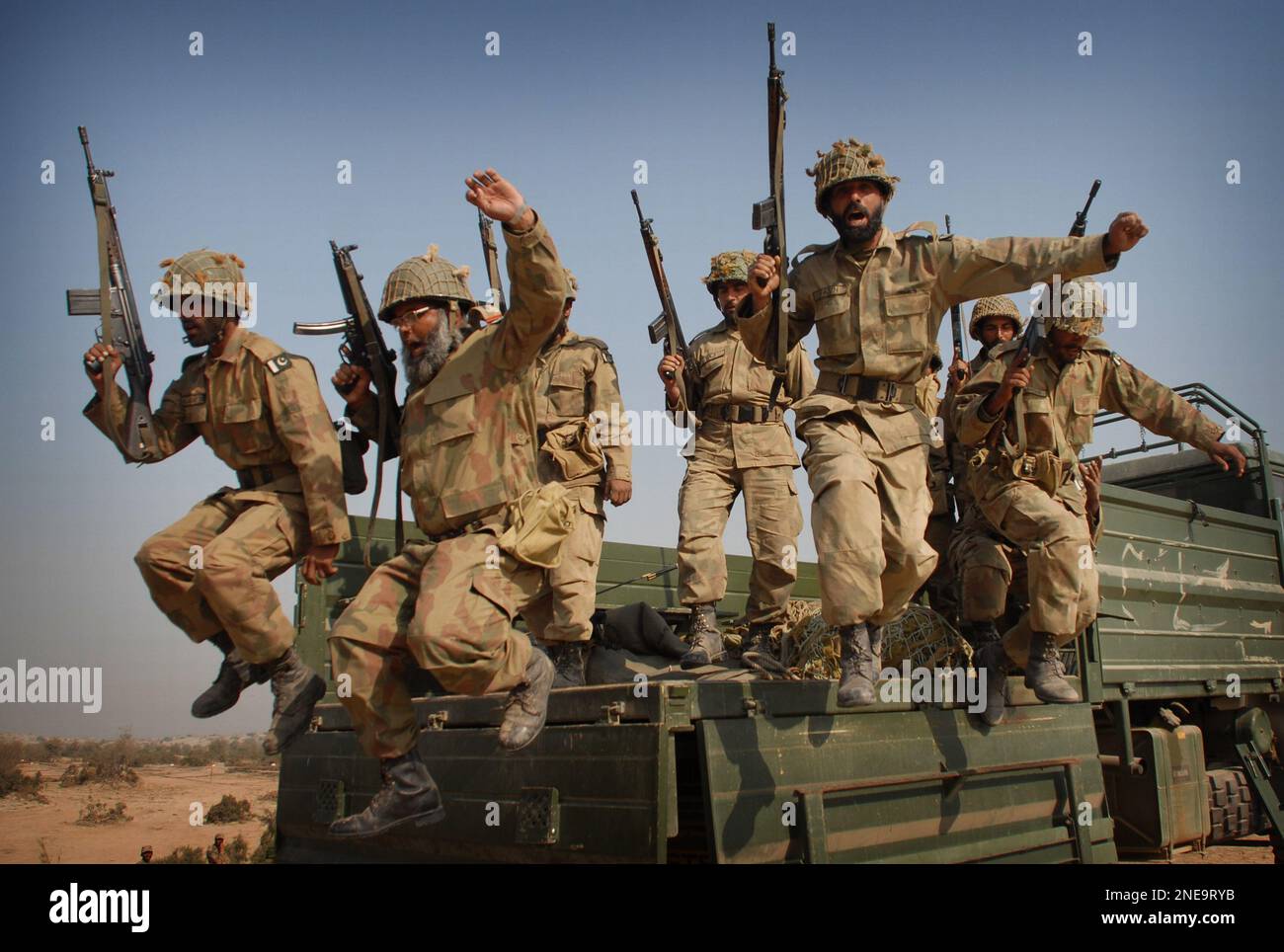 Pakistan army soldiers take part in an exercise to enhance their skills ...