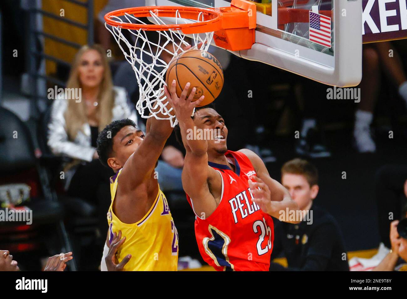 New Orleans Pelicans forward Trey Murphy III (R) goes to basket under ...