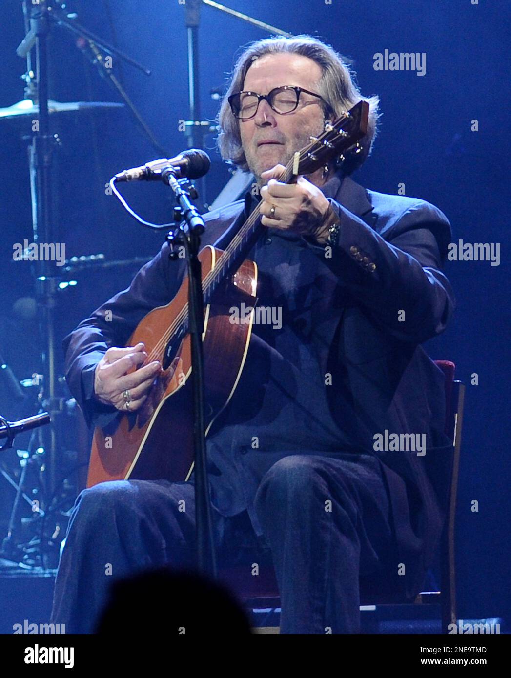 Guitarist Eric Clapton performs in concert at Madison Square Garden on ...
