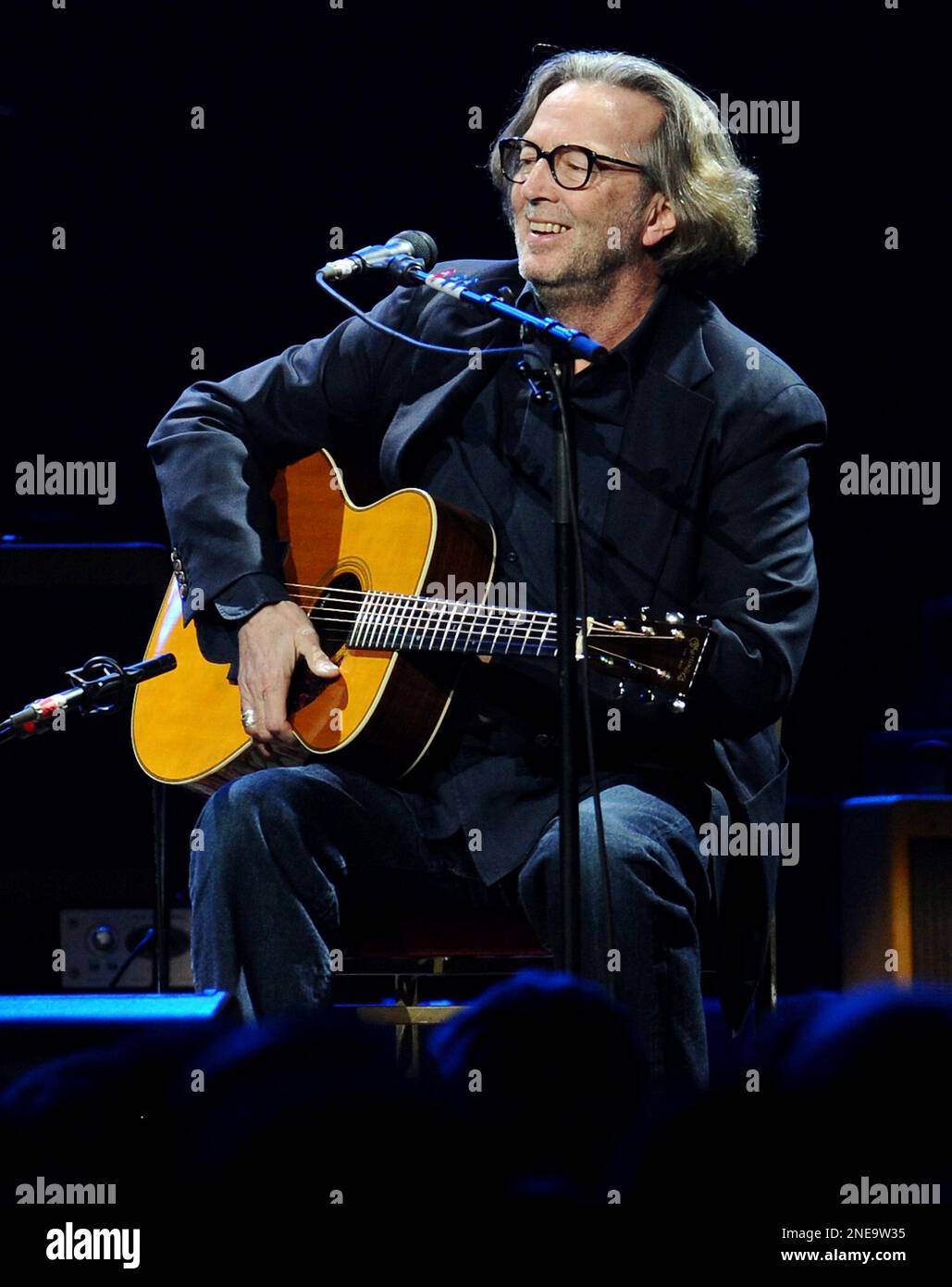 Guitarist Eric Clapton performs in concert at Madison Square Garden on ...