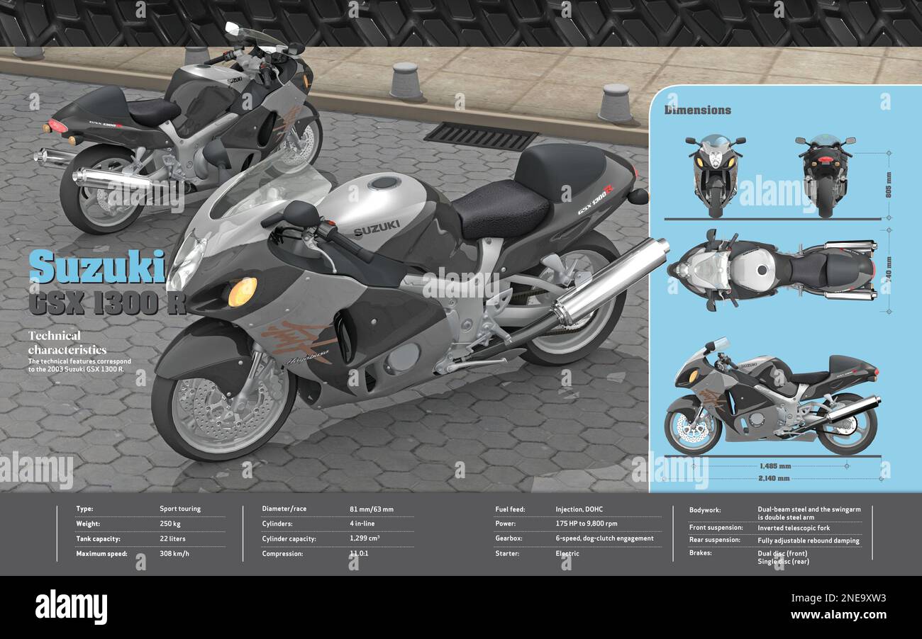 Infographic about the technical features of the motorcycle 2003 Suzuki ...