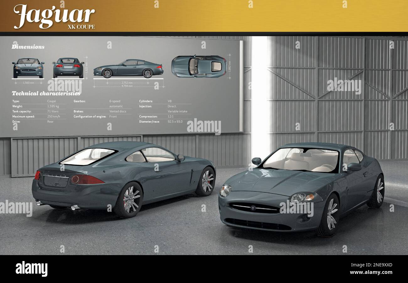 Infographic about the technical characteristics of the Jaguar XK Coupé ...