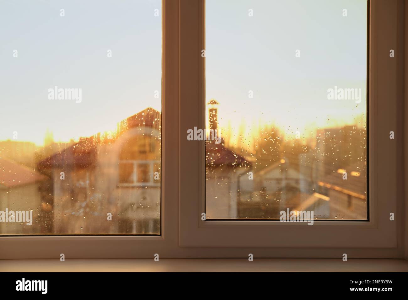 White window sill on rainy day in morning Stock Photo - Alamy