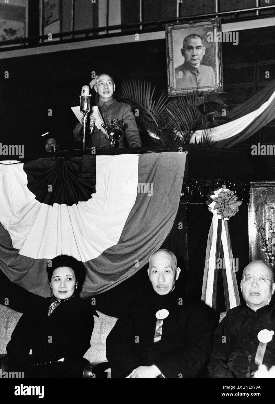 Chiang Kai-shek (at rostrum), who resumed as President of Nationalist ...