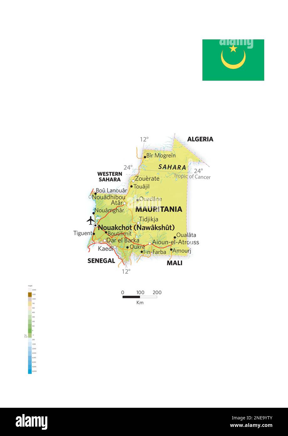 Physical and political map of Mauritania. [Adobe Illustrator (.ai ...