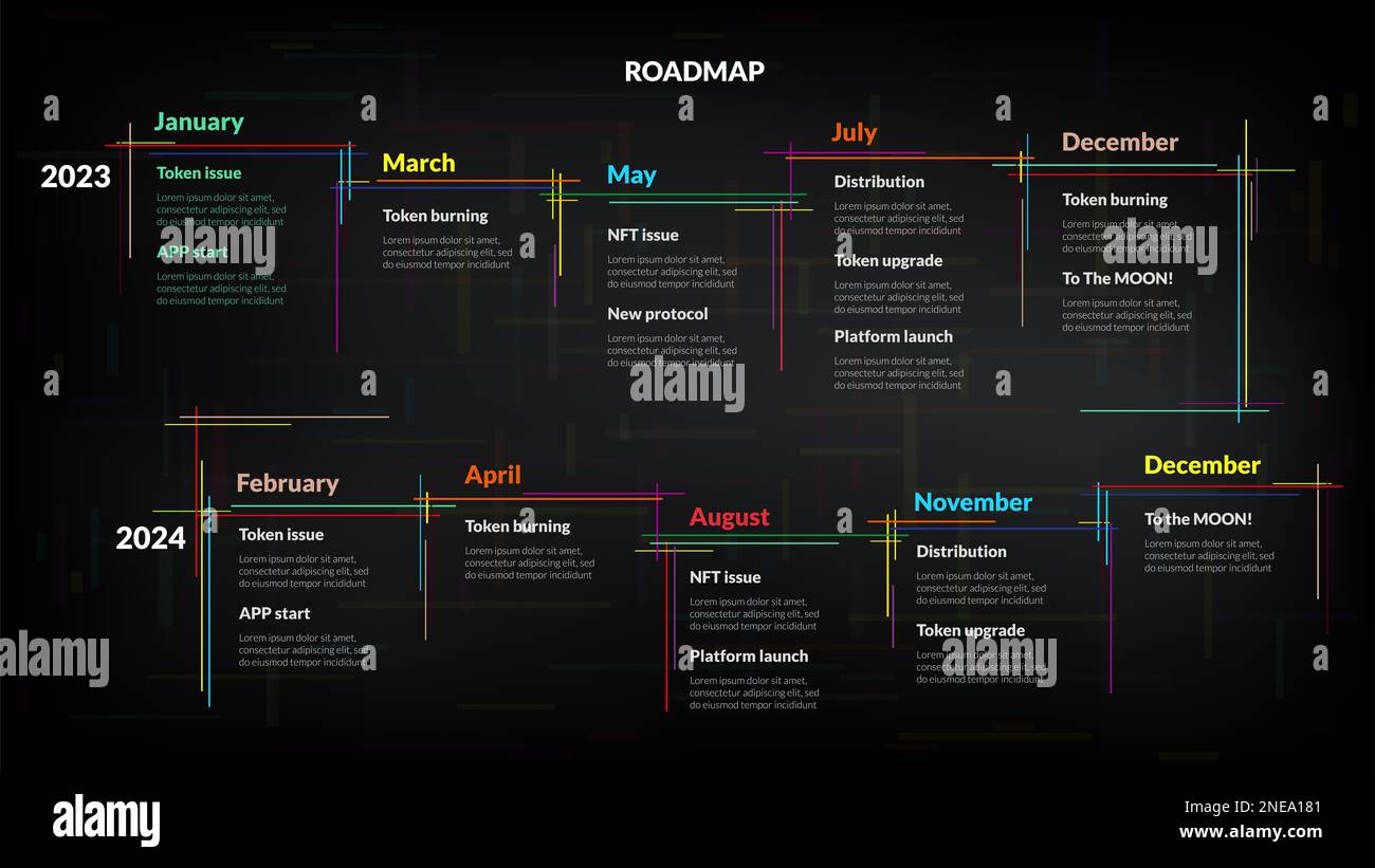 Roadmap with sections from colored lines and copy space on dark background. Infographic timeline ...