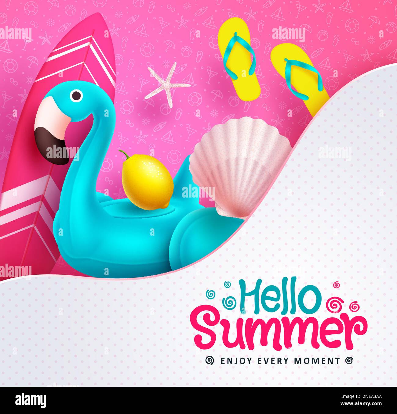 Hello summer vector design. Hello summer text in abstract shape with ...