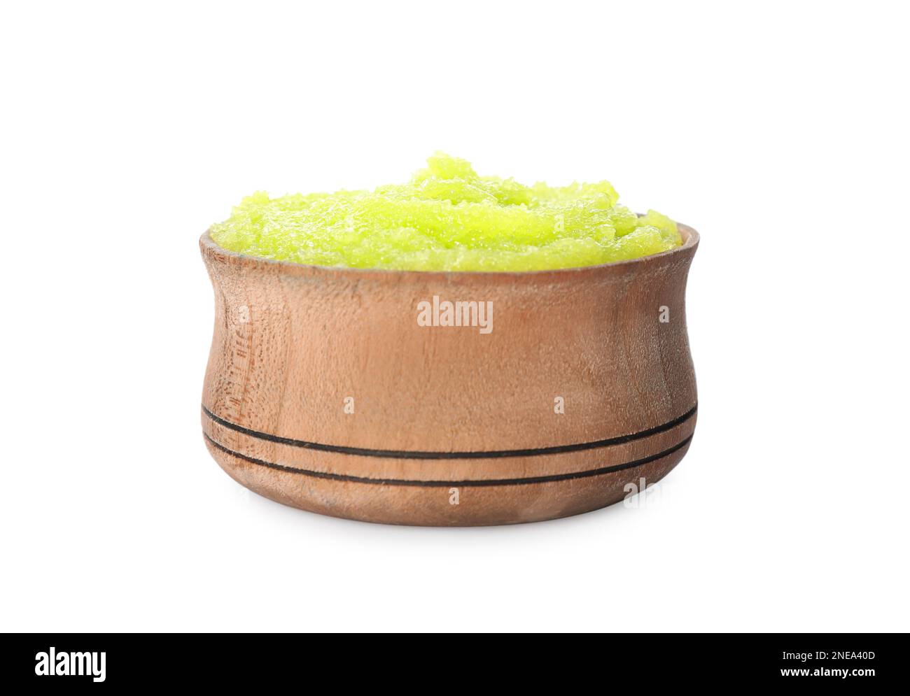 Wooden bowl of green body scrub isolated on white Stock Photo - Alamy