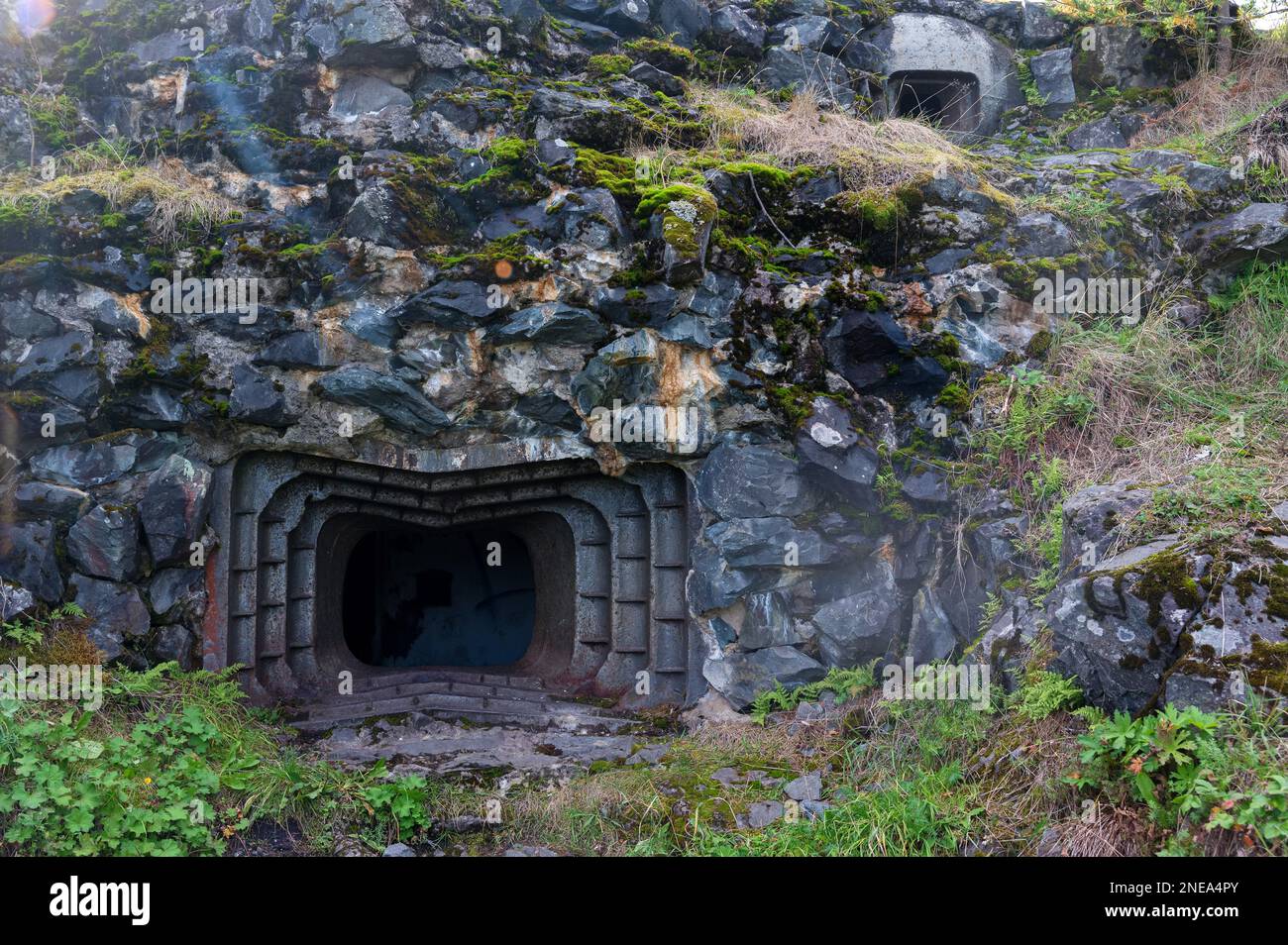 View of an abandoned bunker, an old military pillbox. Old millitary ...