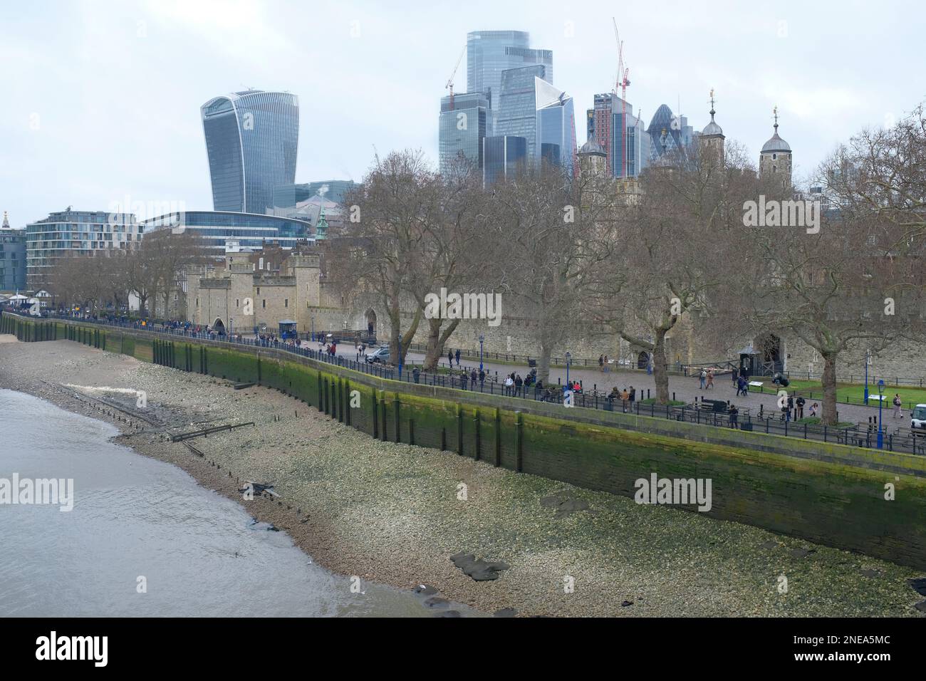 View from the Tower bridge across the River Thames to the City of ...