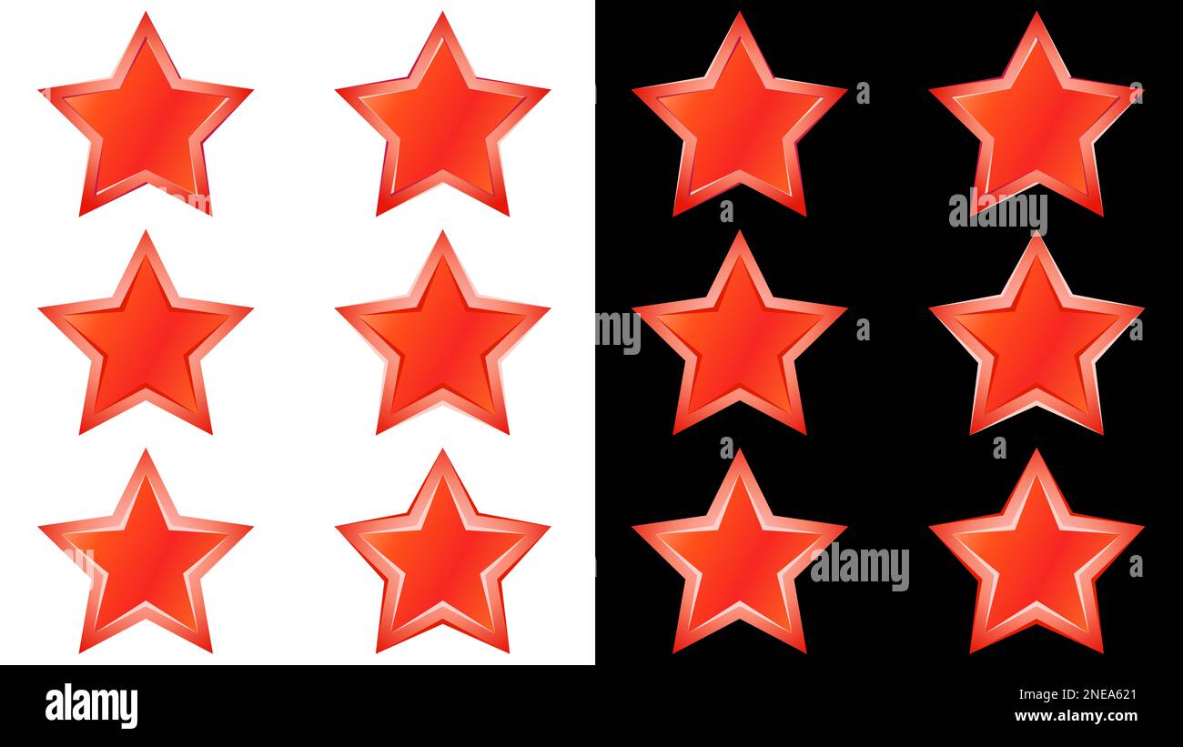 Set of red decorative stars with different borders on white and black ...