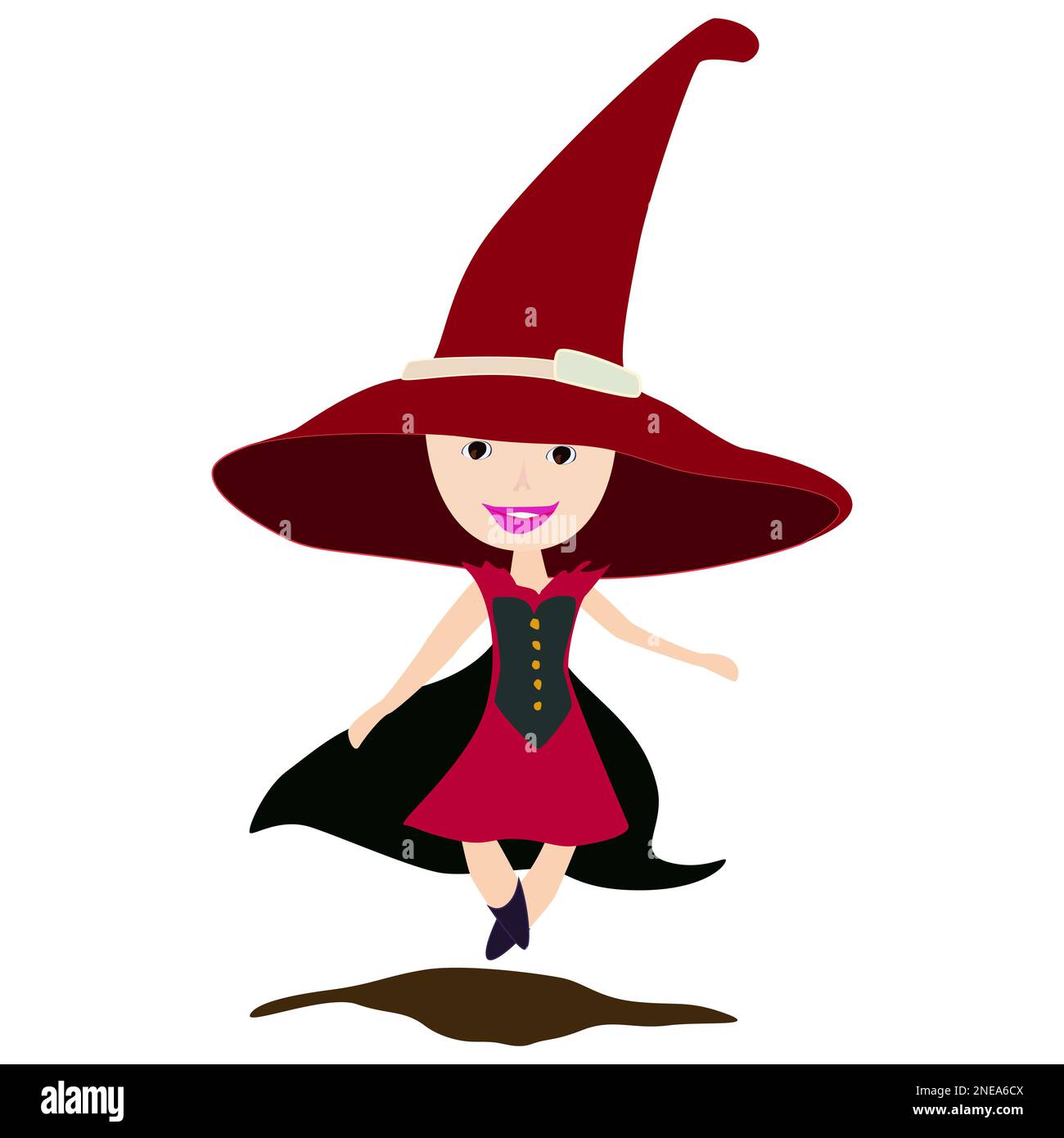 Sorceress in dress and cloak with big witches hat isolated on white ...