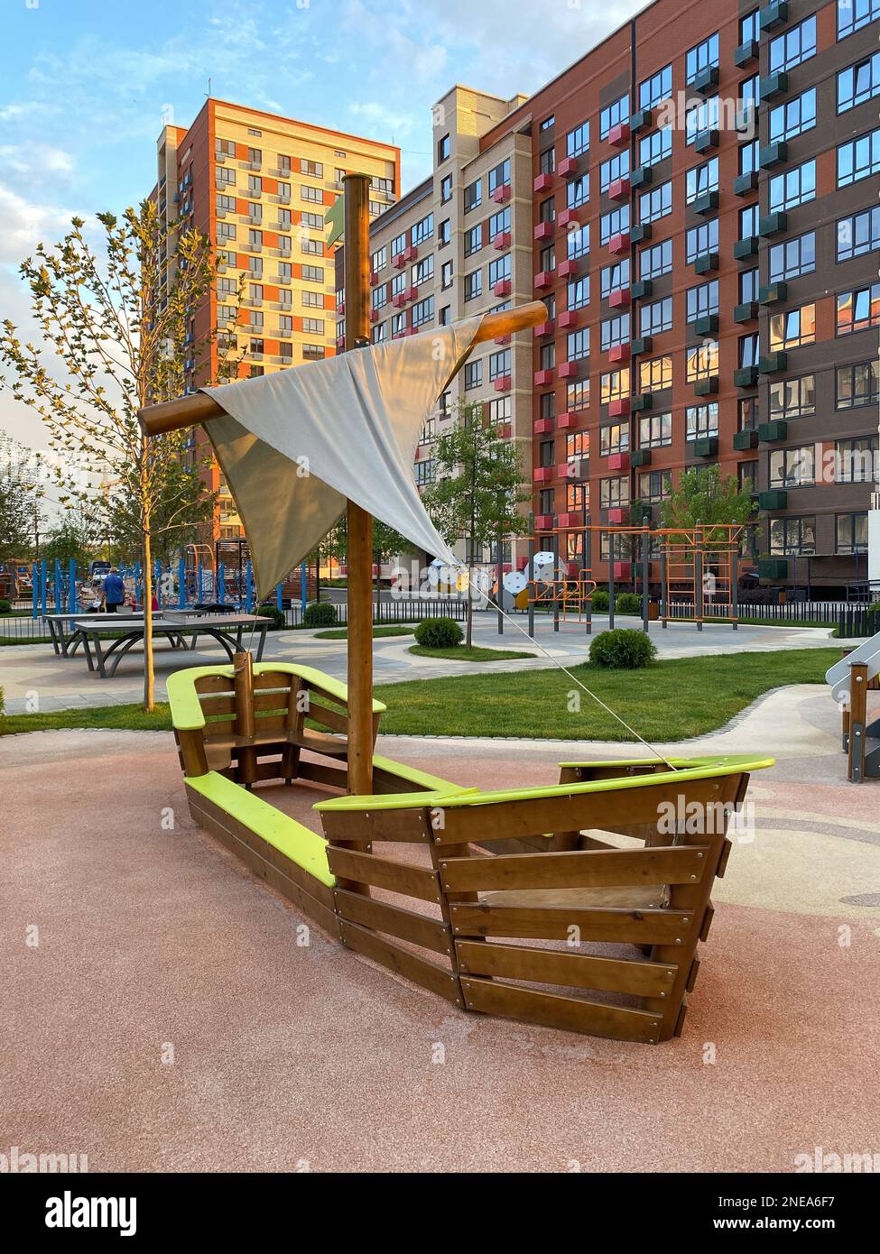 Colorful children's playgrounds in the courtyard of a residential ...