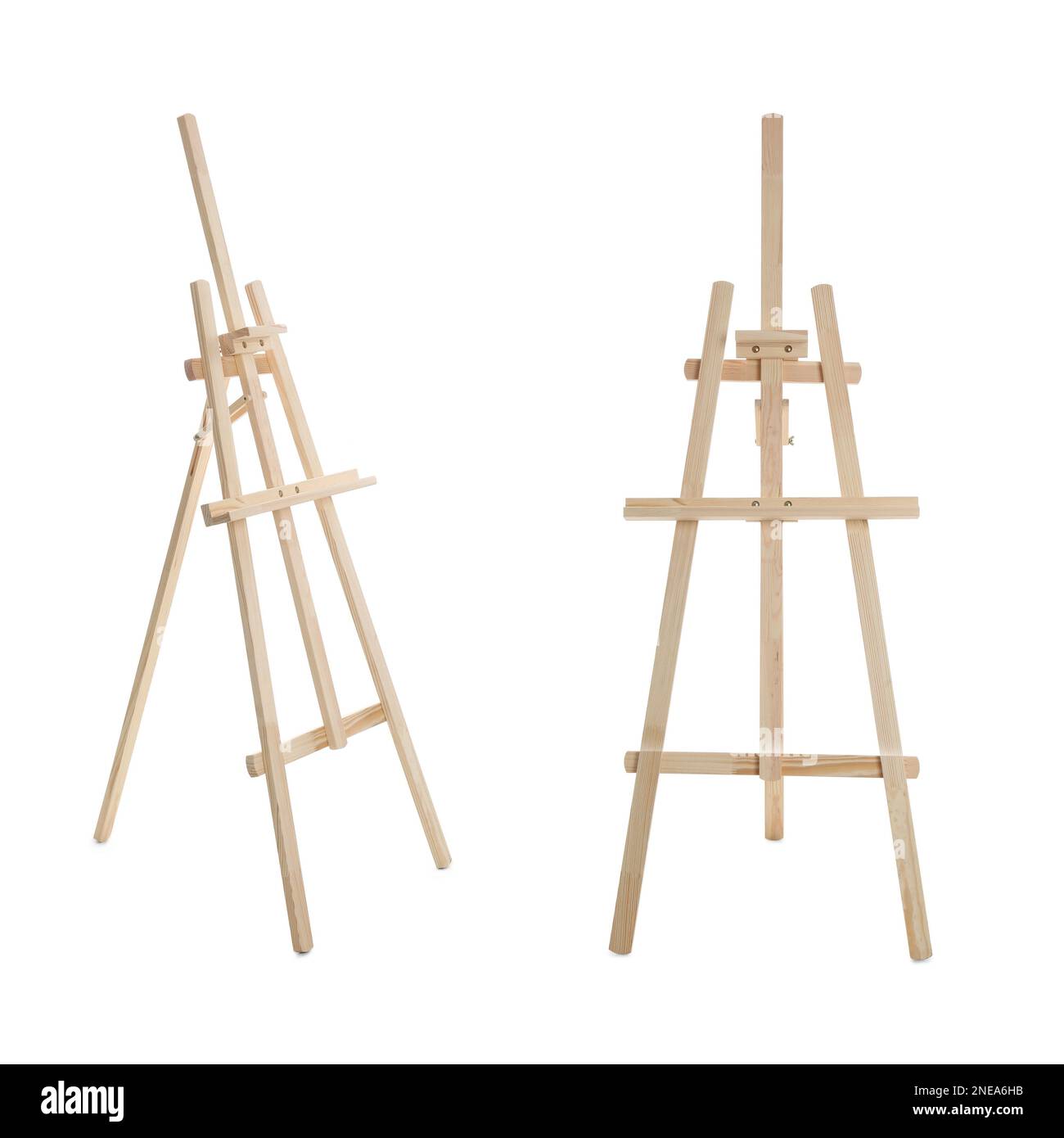 Empty wooden easels on white background, collage Stock Photo - Alamy