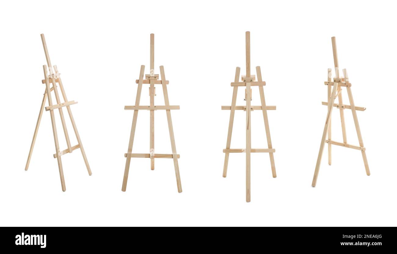 Set with wooden easels on white background. Banner design Stock Photo ...