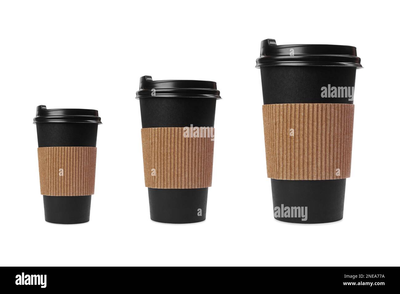 Set with different takeaway coffee cups on white background Stock Photo ...