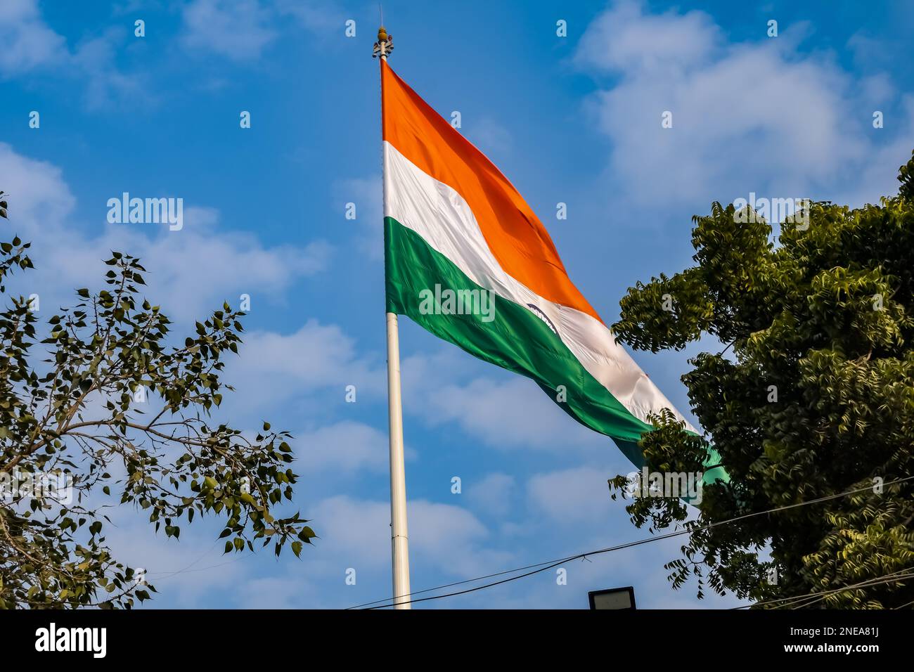 India flag flying high at Connaught Place with pride in blue sky, India ...
