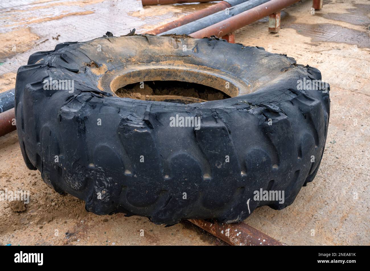 View of old rubber tire lying at the ground, close-up photo Stock Photo ...