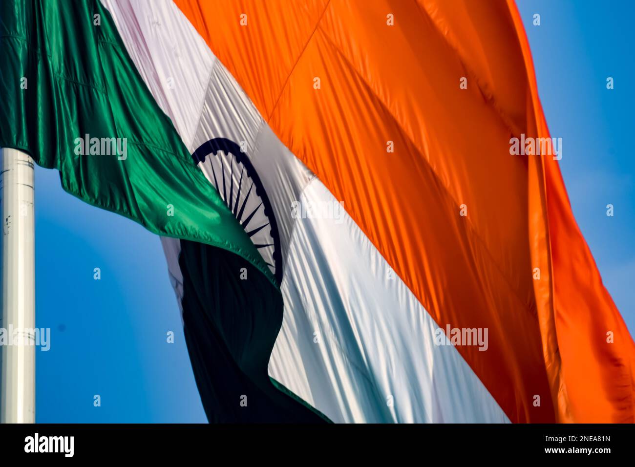 India flag flying high at Connaught Place with pride in blue sky, India ...