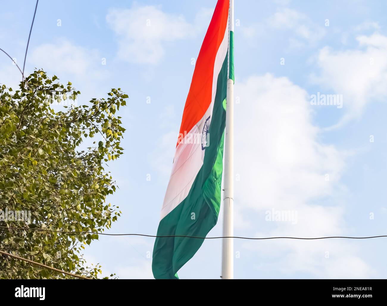 India flag flying high at Connaught Place with pride in blue sky, India ...