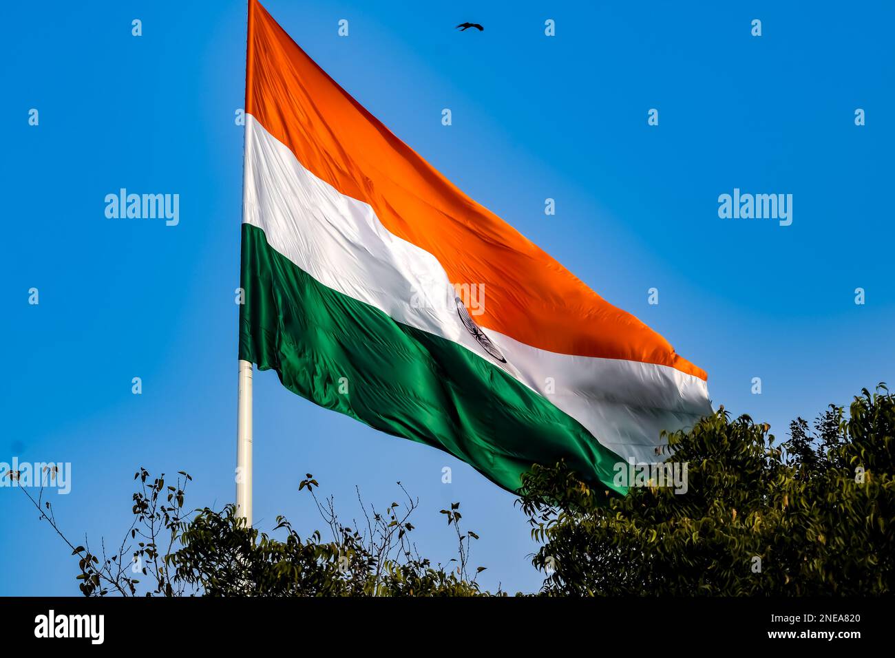 India flag flying high at Connaught Place with pride in blue sky, India ...