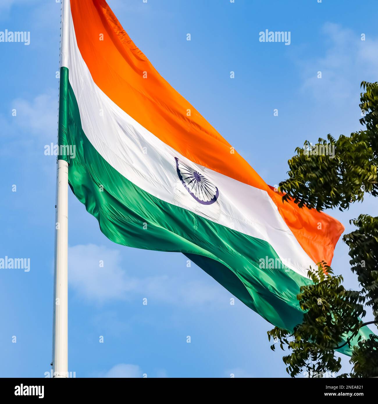 India flag flying high at Connaught Place with pride in blue sky, India ...