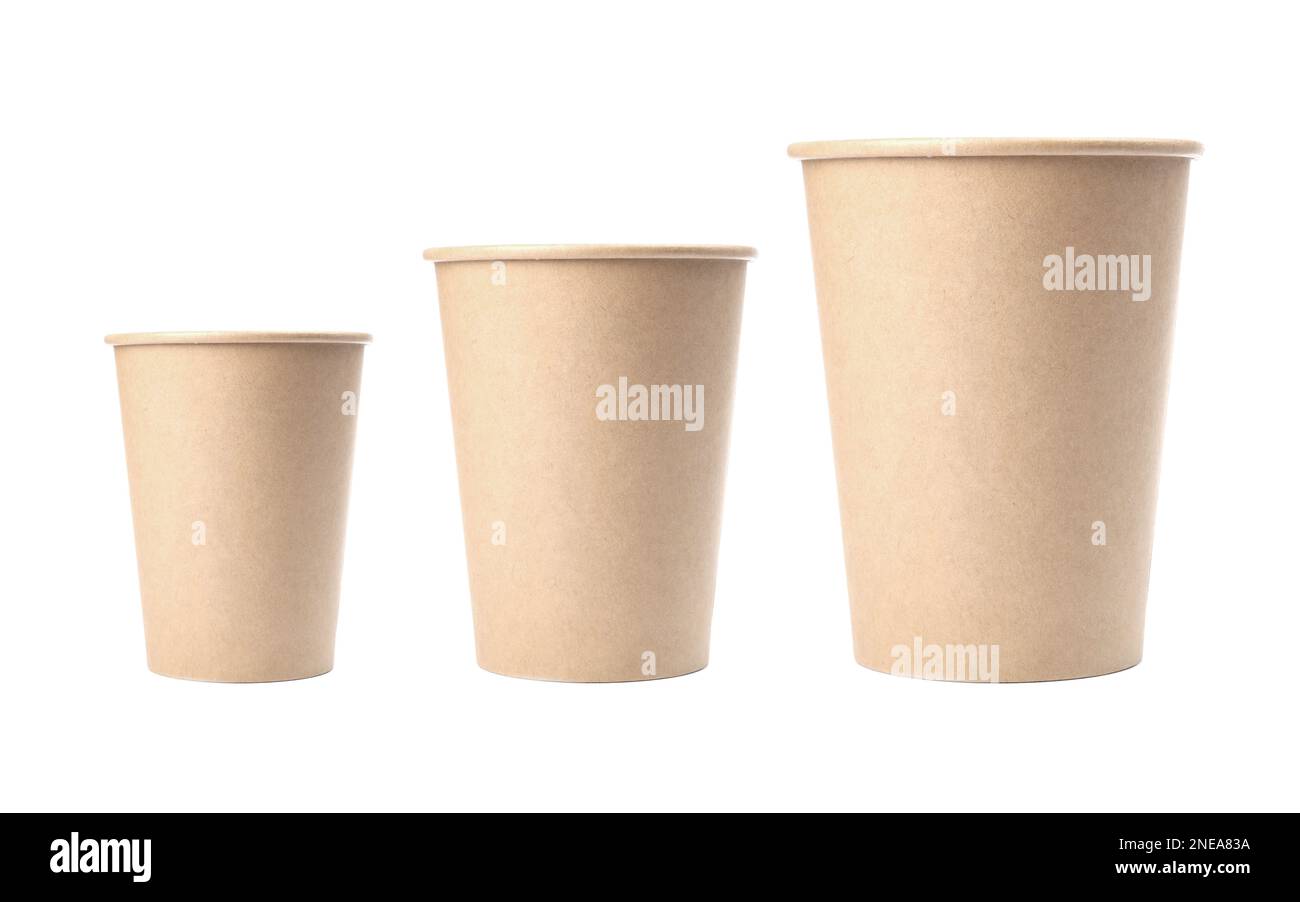 Set with different takeaway coffee cups on white background Stock Photo ...