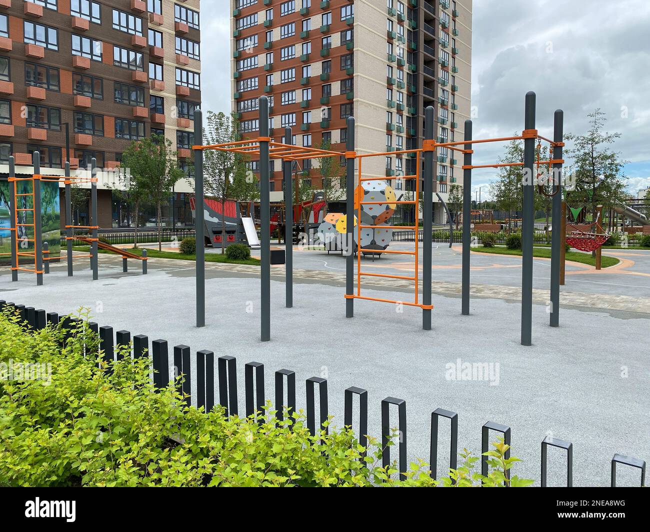 Colorful children's playgrounds in the courtyard of a residential ...