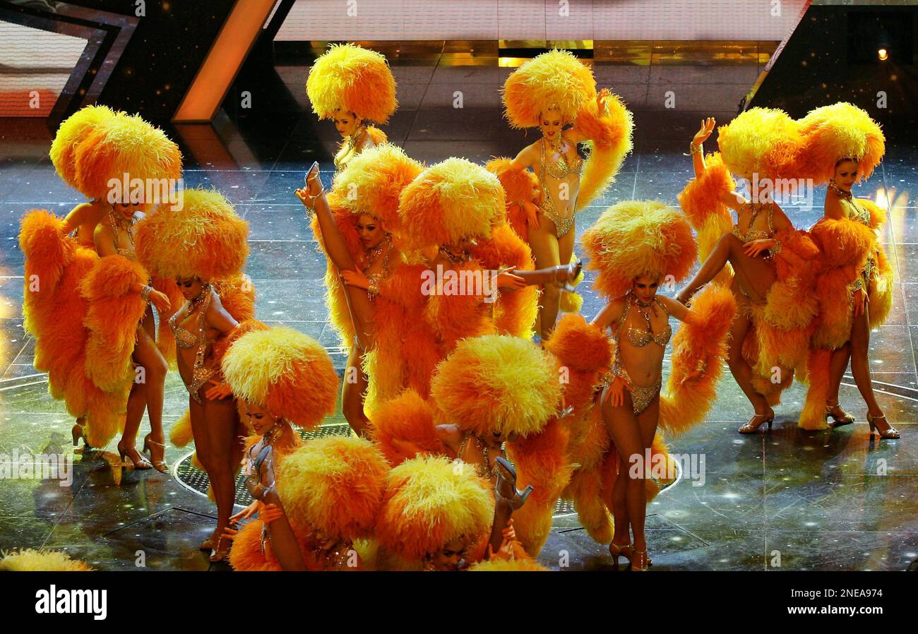 The French Moulin Rouge dancers perform at the "Festival di Sanremo ...
